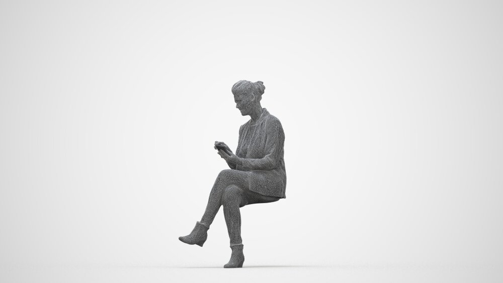 Seated Figure with Striped Blazer Using Device 3D model - Download ...