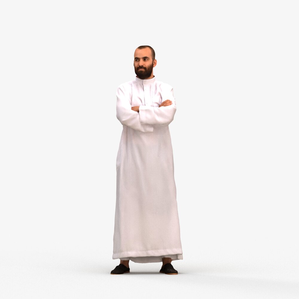 Man in Traditional White Thobe with Crossed Arms 3D model - Download ...