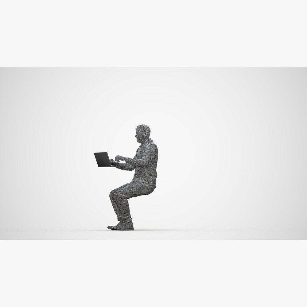 Man Sitting On a Stool Using a Laptop 3D model - Download Character on ...