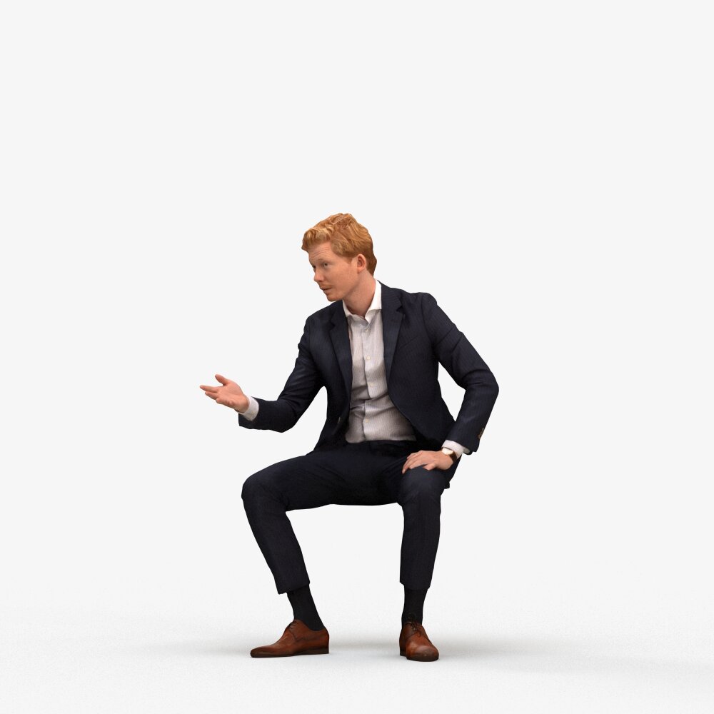 Mand i Navy Jakkesæt med Brune Sko 3D-model - Download Character på ...
