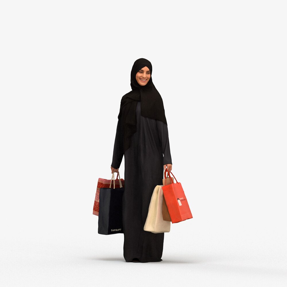 Woman in a Burqa Holding Two Bags 3D model - Download Character on ...