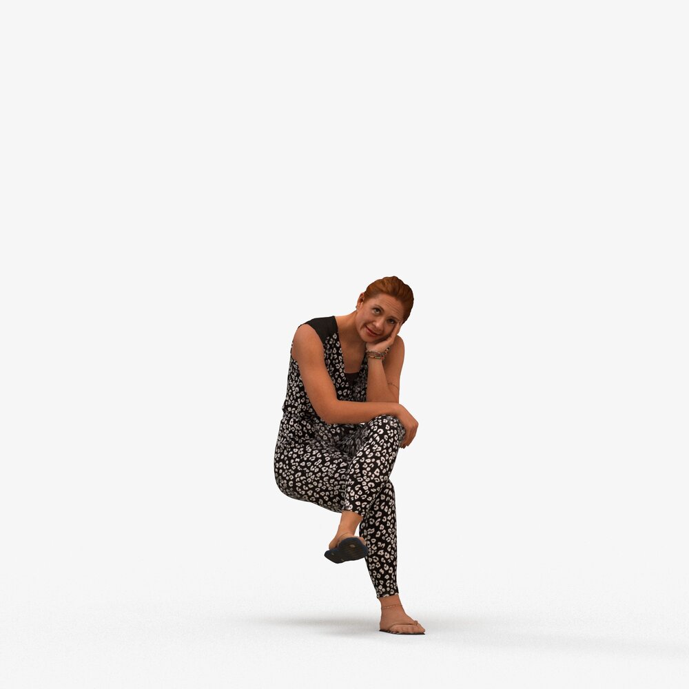 Woman Sitting With Head Resting on Hand 3D model - Download Character ...