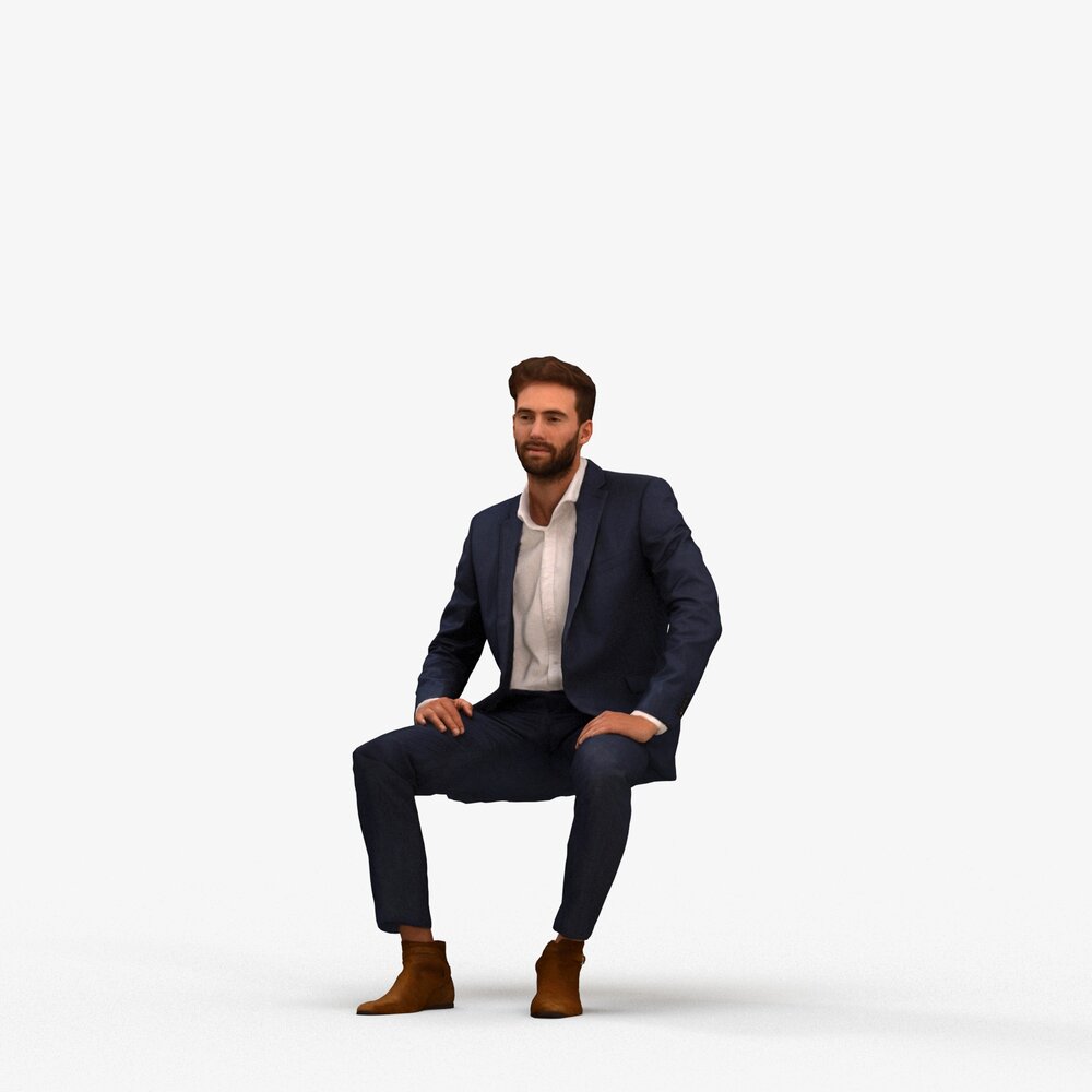 Man In a Blue Suit Sitting On a Chair 3D model - Download Character on ...