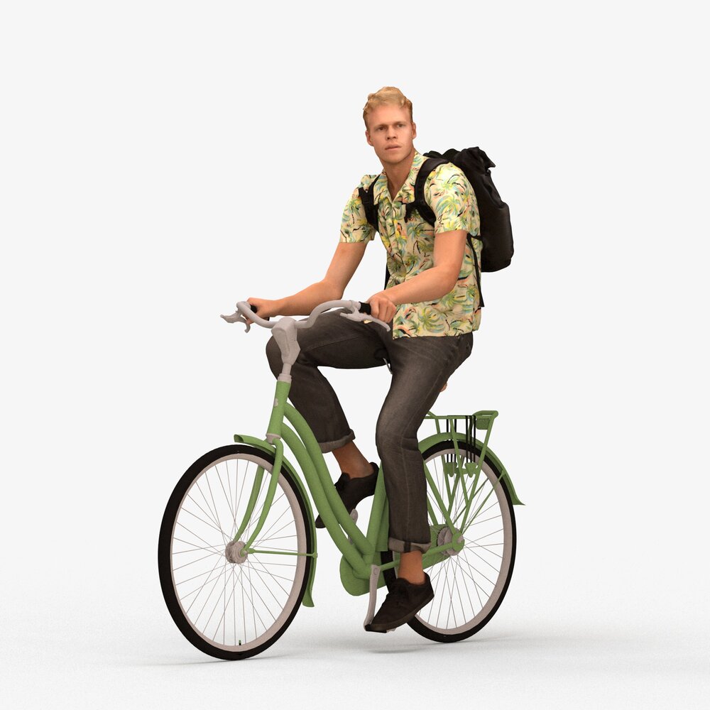 Man Riding a Bike With a Backpack 3D model - Download Character on ...
