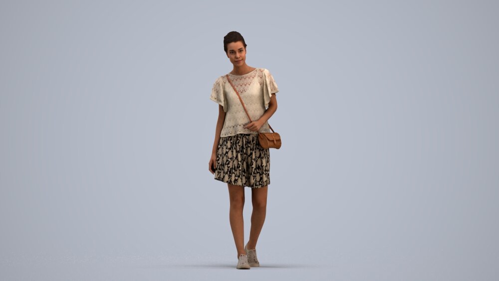 Woman in Casual Summer Outfit with Patterned Skirt and Lace Top 3D ...
