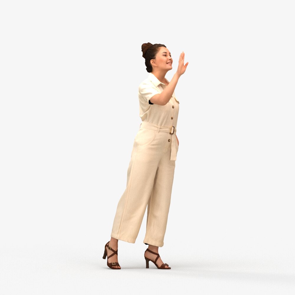 Woman in Jumpsuit with Belted Waist and Button Front Modelo 3D ...