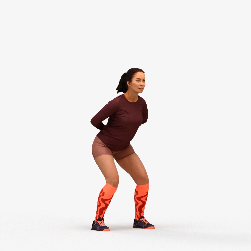 Athletic Woman in Squatting Pose with Orange Patterned Socks 3D model ...