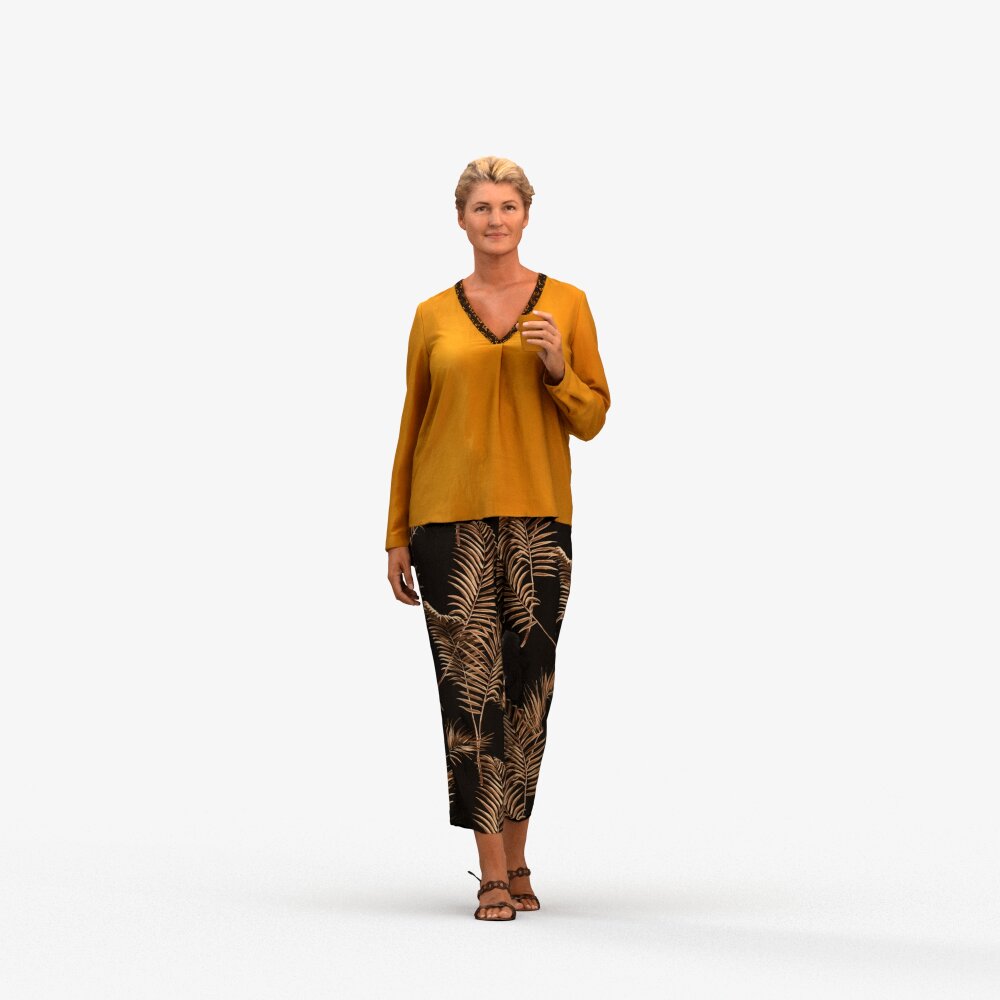 Casual Outfit with Yellow Top and Patterned Pants 3D model - Download ...