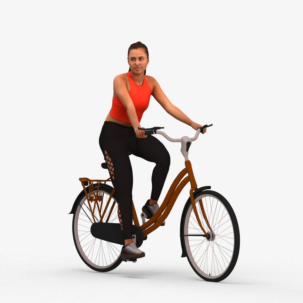 Woman Riding a Vintage-Style Bicycle with Basket 3D model - Download ...