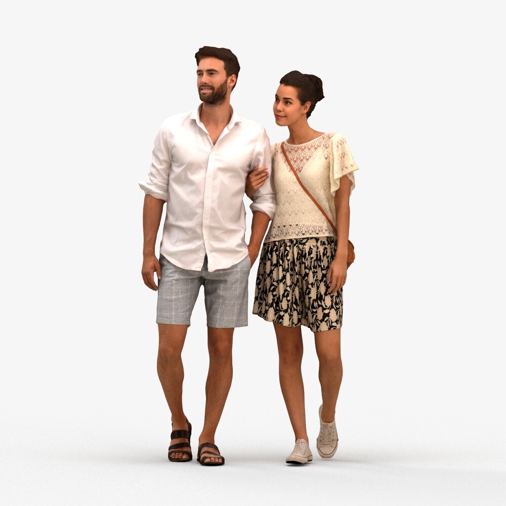 Couple in Summer Outfits with Accessories 3D model - Download People on ...