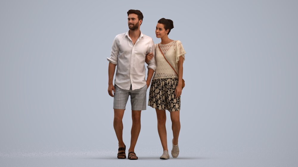 Couple in Summer Outfits with Accessories 3D model - Download People on ...