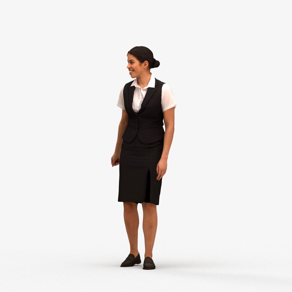 Smartly Dressed Woman in Business Attire with Black Vest and Skirt 3D ...