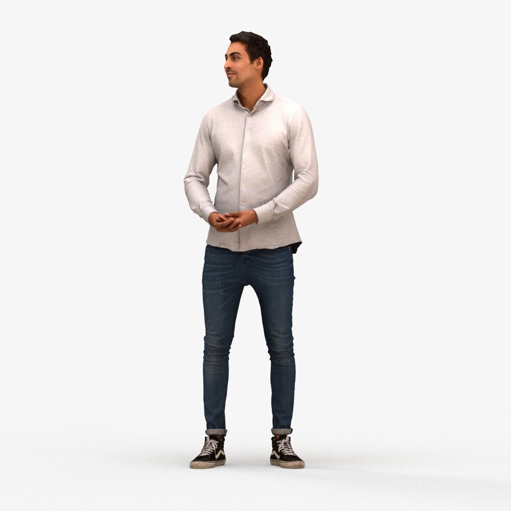 Person in Casual Outfit with White Shirt and Blue Jeans 3D model ...