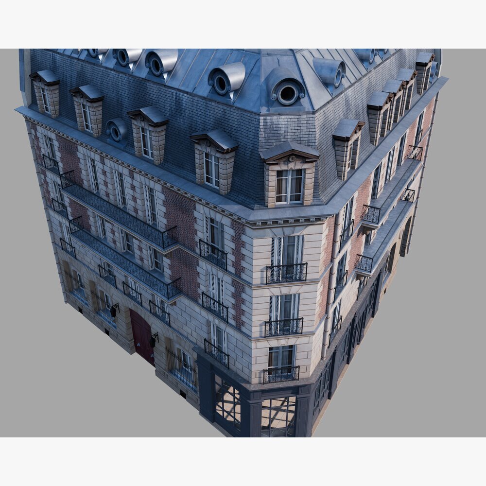 Parisian Street Corner Building 3D model - Download Buildings on ...