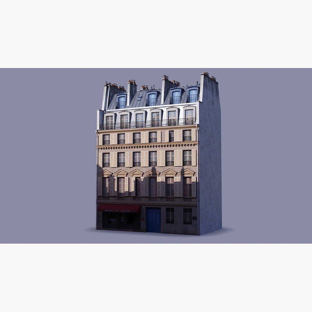 Paris Building with Two Type Dormers 3D model - Download Buildings on ...