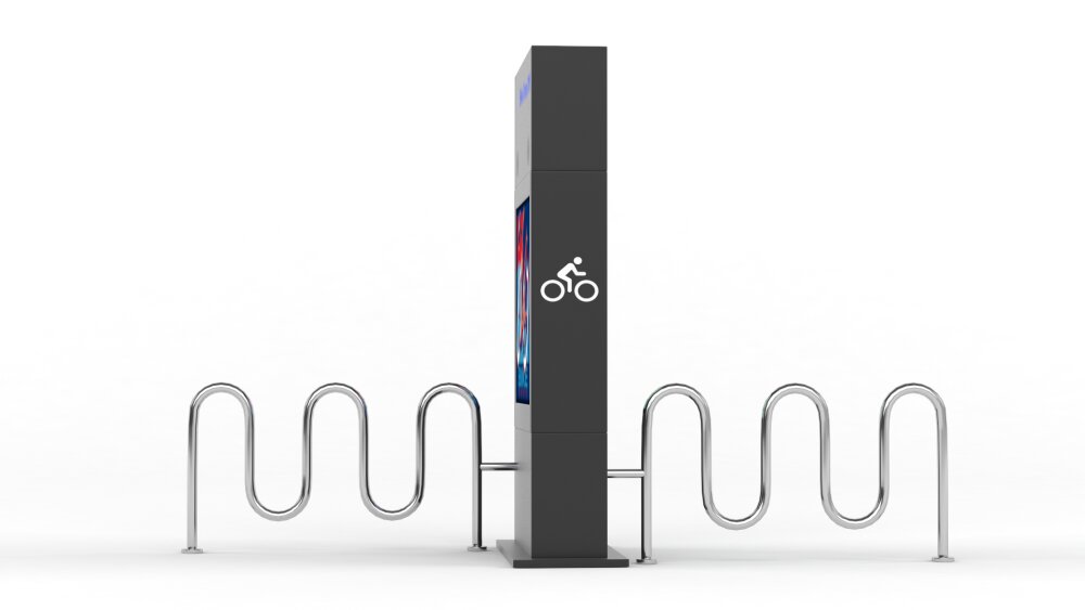 Interactive Bicycle Station with Digital Display and Bike Rack 3D model ...