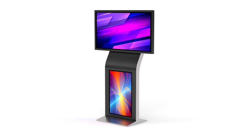 Dual-Screen Digital Signage Display with Curved Stand 3D model ...