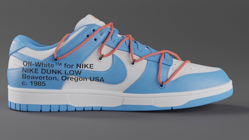 Off White X Nike Dunk Low University Blue 3D model - Download Shoes on ...