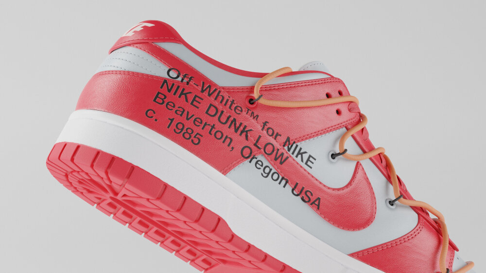 Off White X Nike Dunk Low University Red 3D 모델 - 다운로드 신발 on 3DModels.org