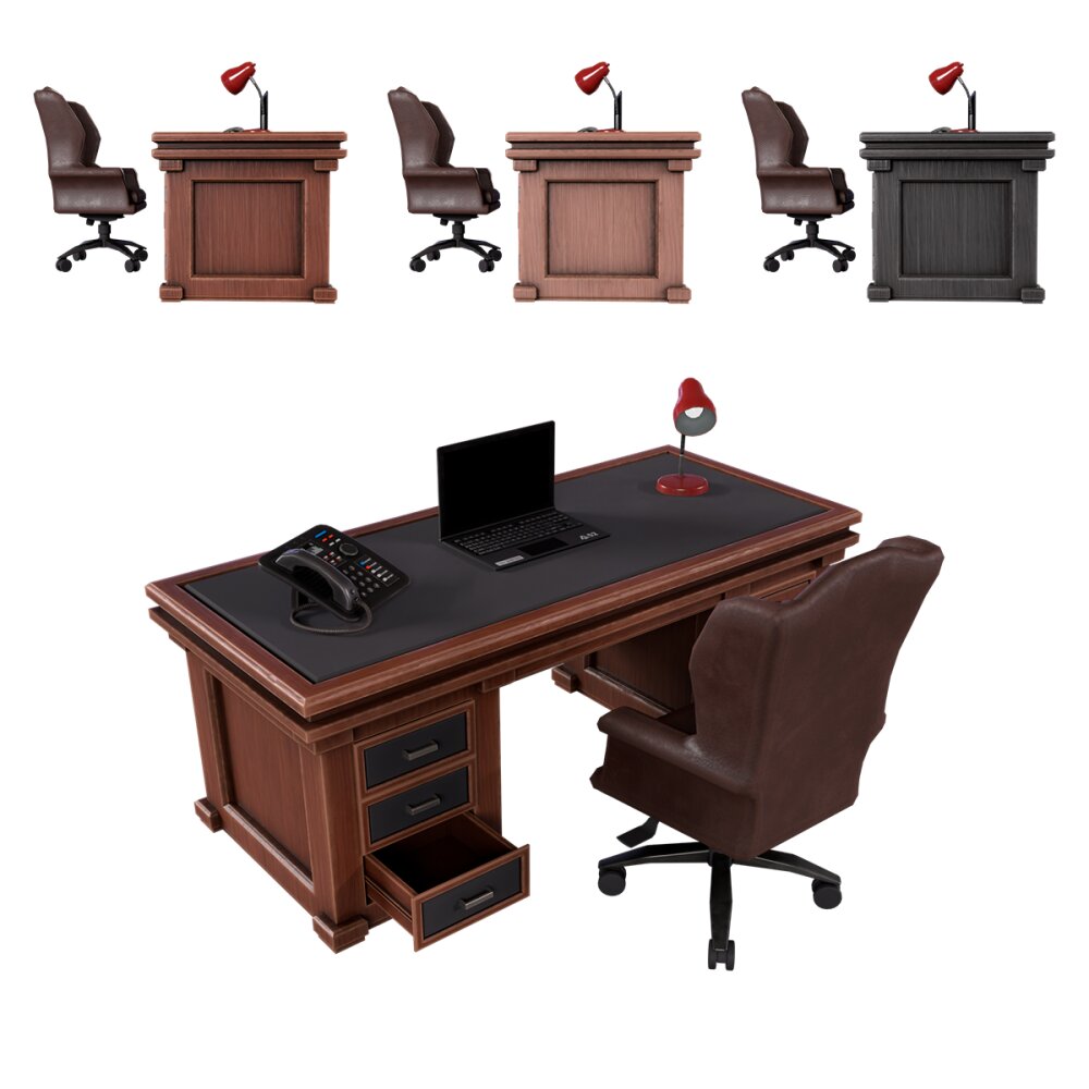 Elegant Office Desk with Chair 3D model - Download Furniture Set on ...