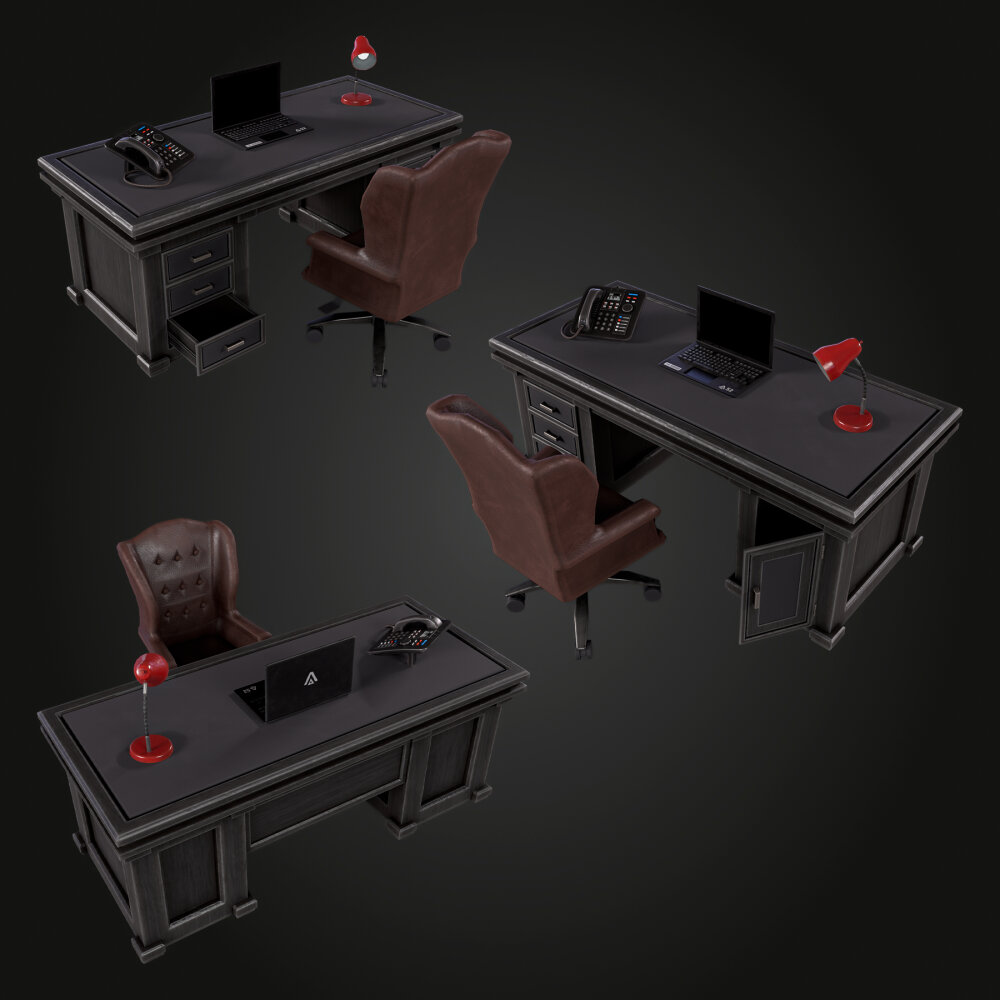 Elegant Office Desk with Chair 3D model - Download Furniture Set on ...