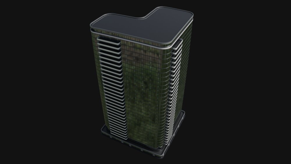 Futuristic High-Rise Building with Curved Glass Facade 3D model ...