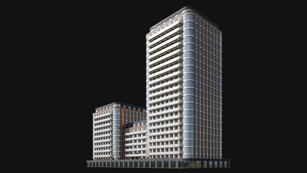 Twin High-Rise Residential Towers with Curved Facades 3D model ...