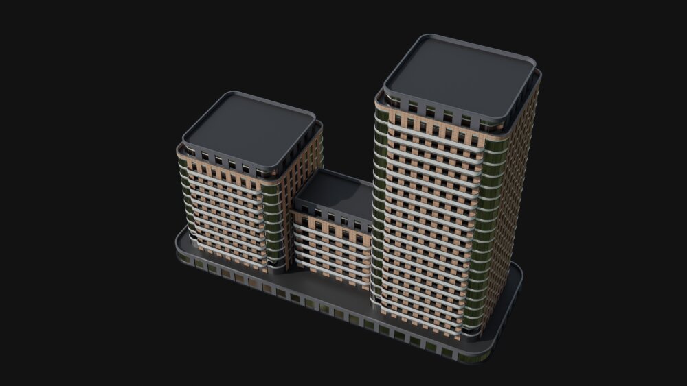 Twin High-Rise Residential Towers with Curved Facades 3D model ...