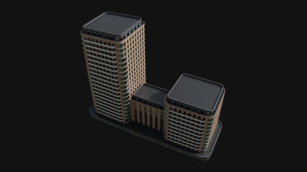 Twin High-Rise Residential Towers with Curved Facades 3D model ...
