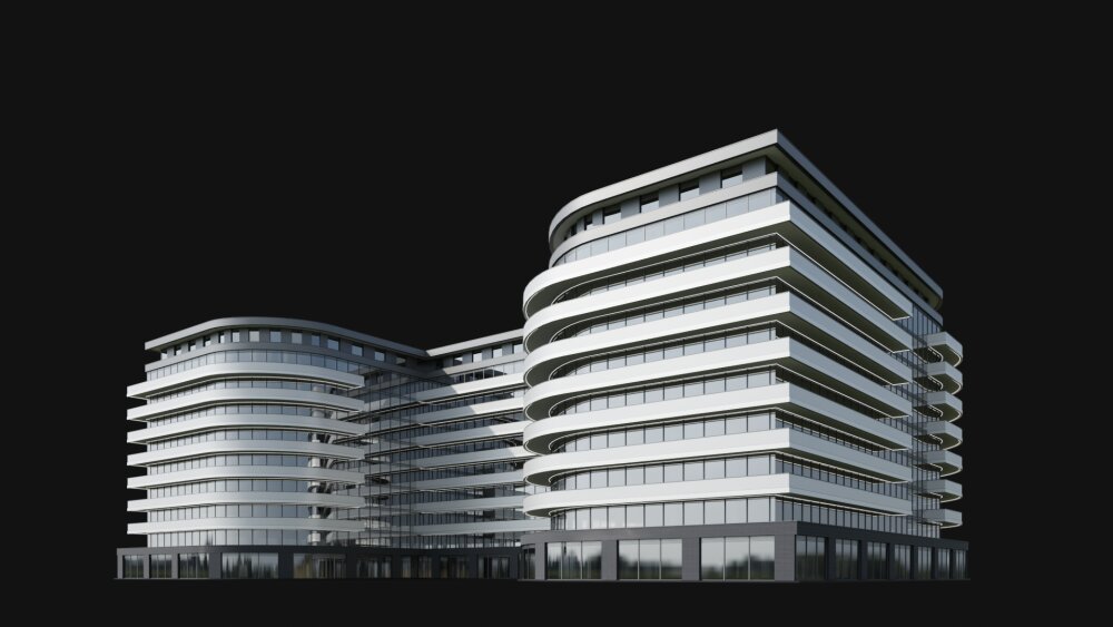 Curved Glass Building with Layered Facades 3D model - Download ...