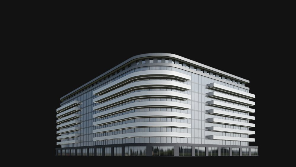 Curved Glass Building with Layered Facades 3D model - Download ...