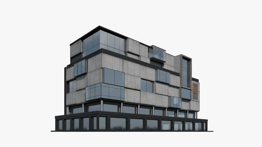 Bâtiment en Béton avec Balcons en Verre Modèle 3D - Télécharger ...