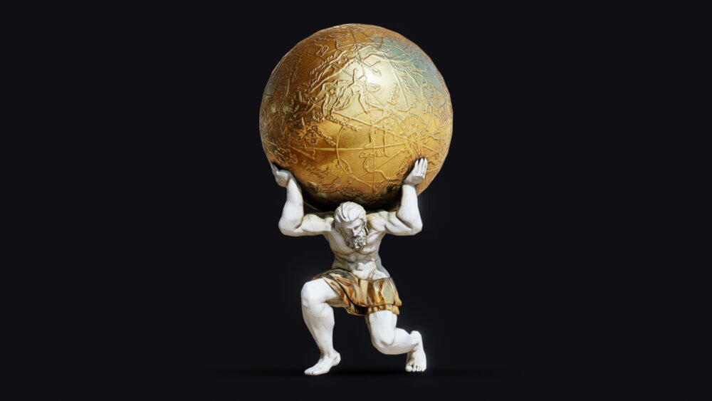 Atlas Statue Marble and Gold 3Dモデル - ダウンロード 彫刻 on 3DModels.org