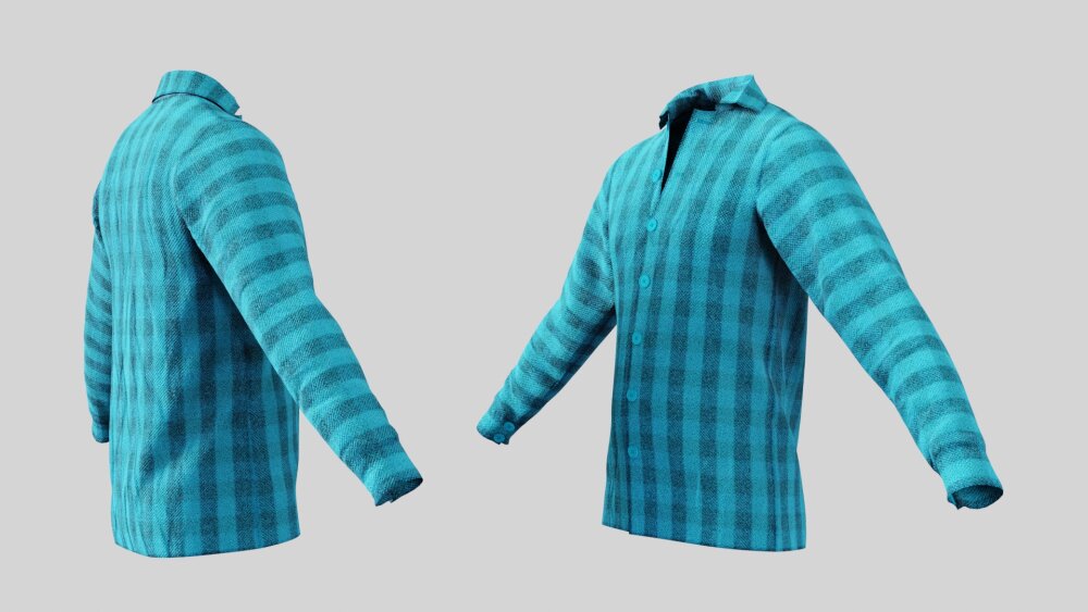 Male Shirt 01 Cyan Flannel Checkered 3D model - Download Shirts on ...