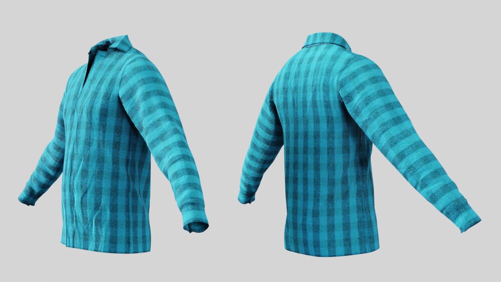 Male Shirt 01 Cyan Flannel Checkered 3D model - Download Shirts on ...