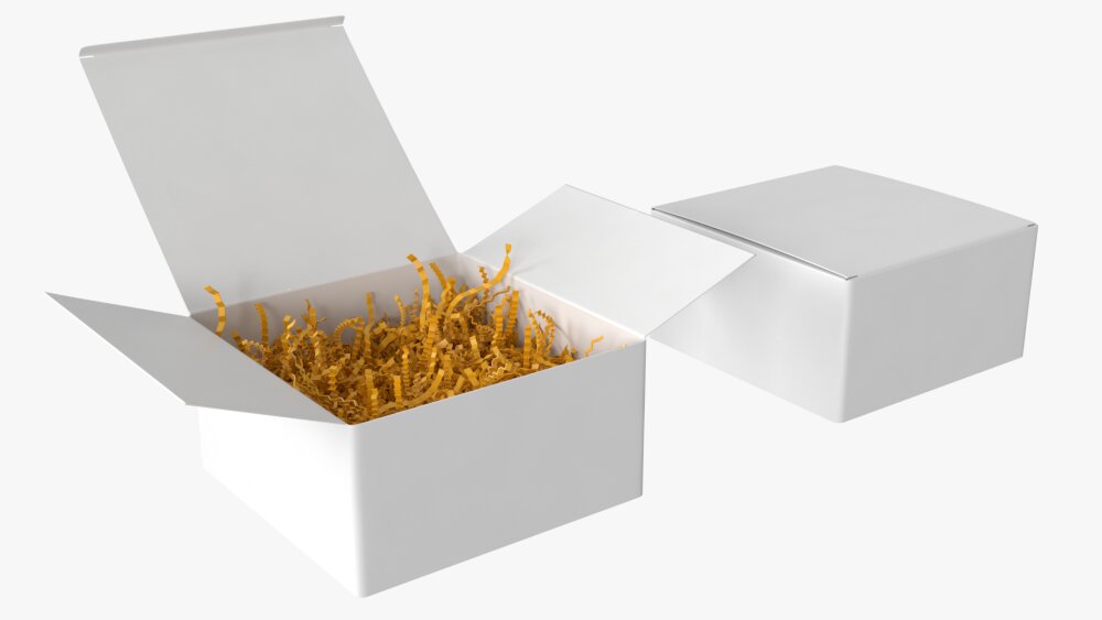 Crinkle Paper Gift Box with Decorative Golden Filler PBR 3D model ...