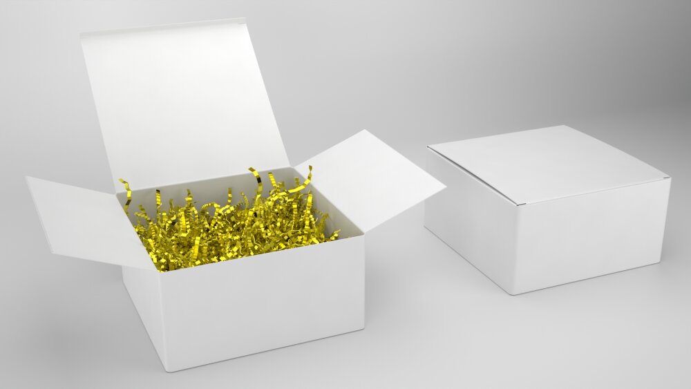 Crinkle Paper Gift Box with Gold Fill PBR 3D model - Download Packaging ...