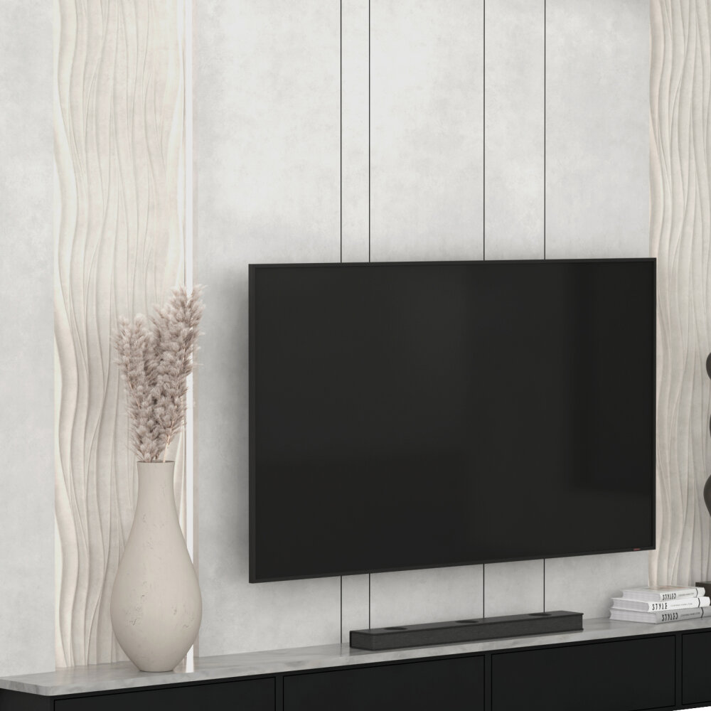 Flat-Panel TV on Textured Wall with Elegant Decor Elements 3D model ...