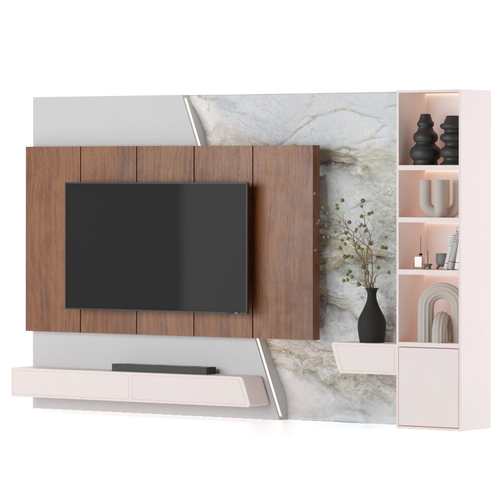 Wall-Mounted TV Unit with Integrated Shelving 3D model - Download ...