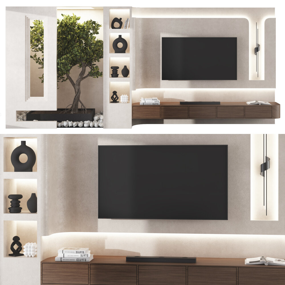 Wall-Mounted TV Set with Integrated Shelving 3D model - Download ...