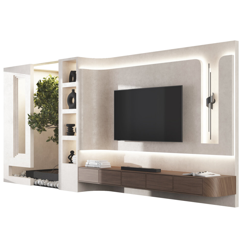 Wall-Mounted TV Set with Integrated Shelving 3D model - Download ...