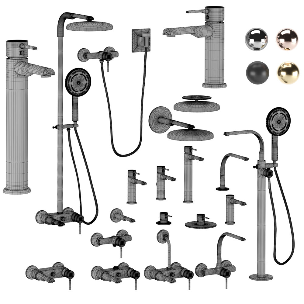 Faucet and Showers Set 3D model - Download Bathroom Fixtures on ...