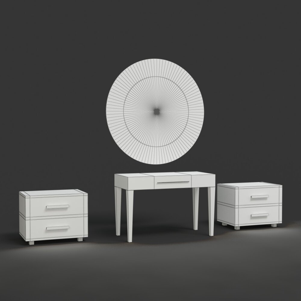 Mirror Dressing Table with Nightstands 3D model - Download Furniture ...
