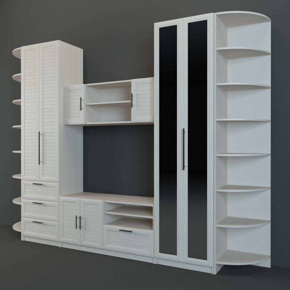 White Modular Wall Unit with Shelves Modèle 3D - Télécharger Cabinet on ...