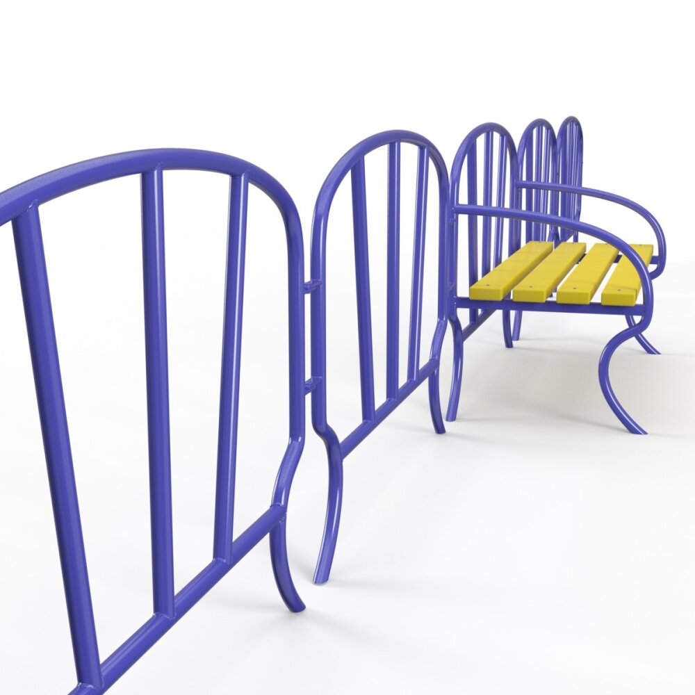 Fence with Bench for Playground 3D model - Download Street elements on ...