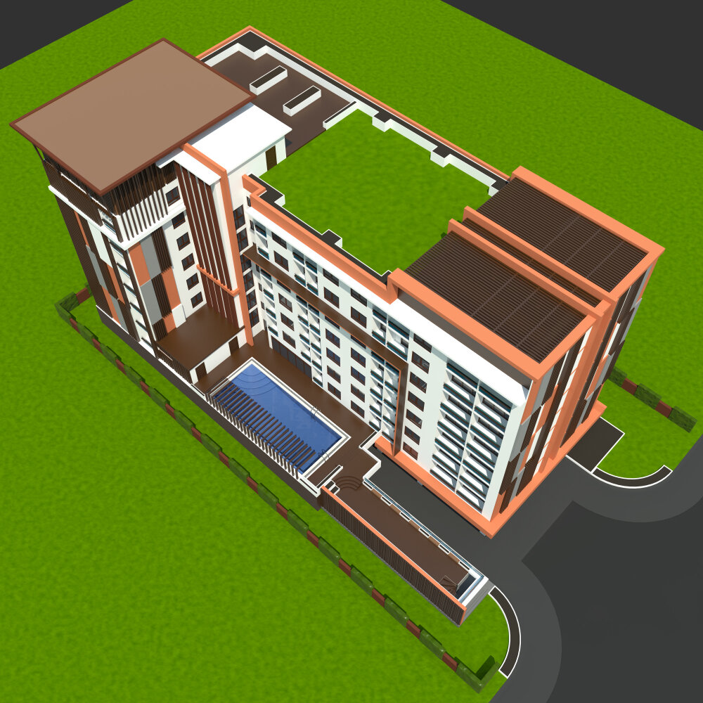 Condominium Apartment Complex with Swimming Pool 3D model - Download ...