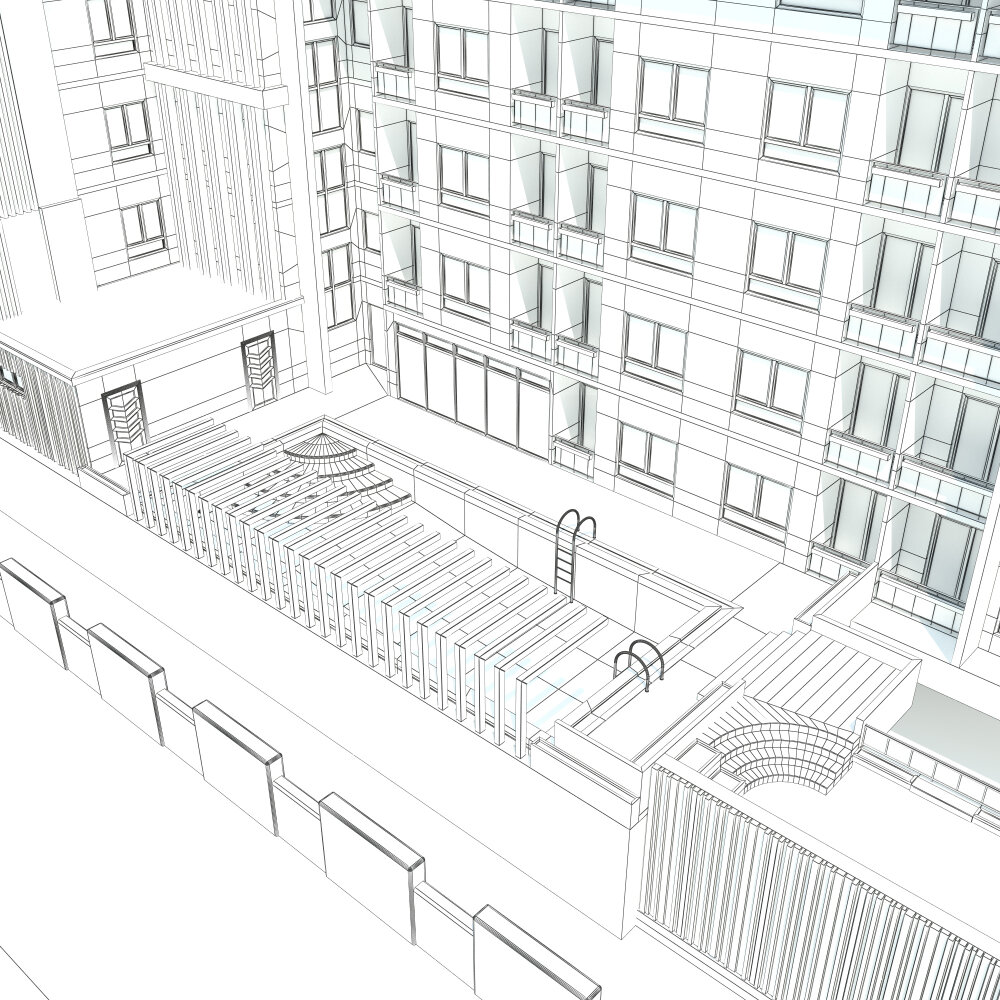 Condominium Apartment Complex with Swimming Pool 3D model - Download ...