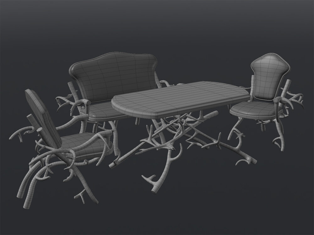 Hunting Lodge Dining Table with Chairs Made of Deer Antlers Modello 3D ...