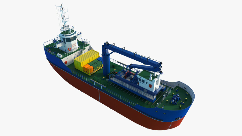 Salvage Cargo Ship with Skimmer Boat 3D model - Download Service ship ...