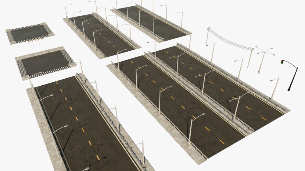 Modular Road Pack Game-ready 3D model - Download Street elements on ...